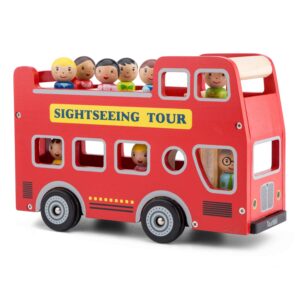 New Classic Toys - City Tour Bus with 9 Play Figures Wood Learning Toy