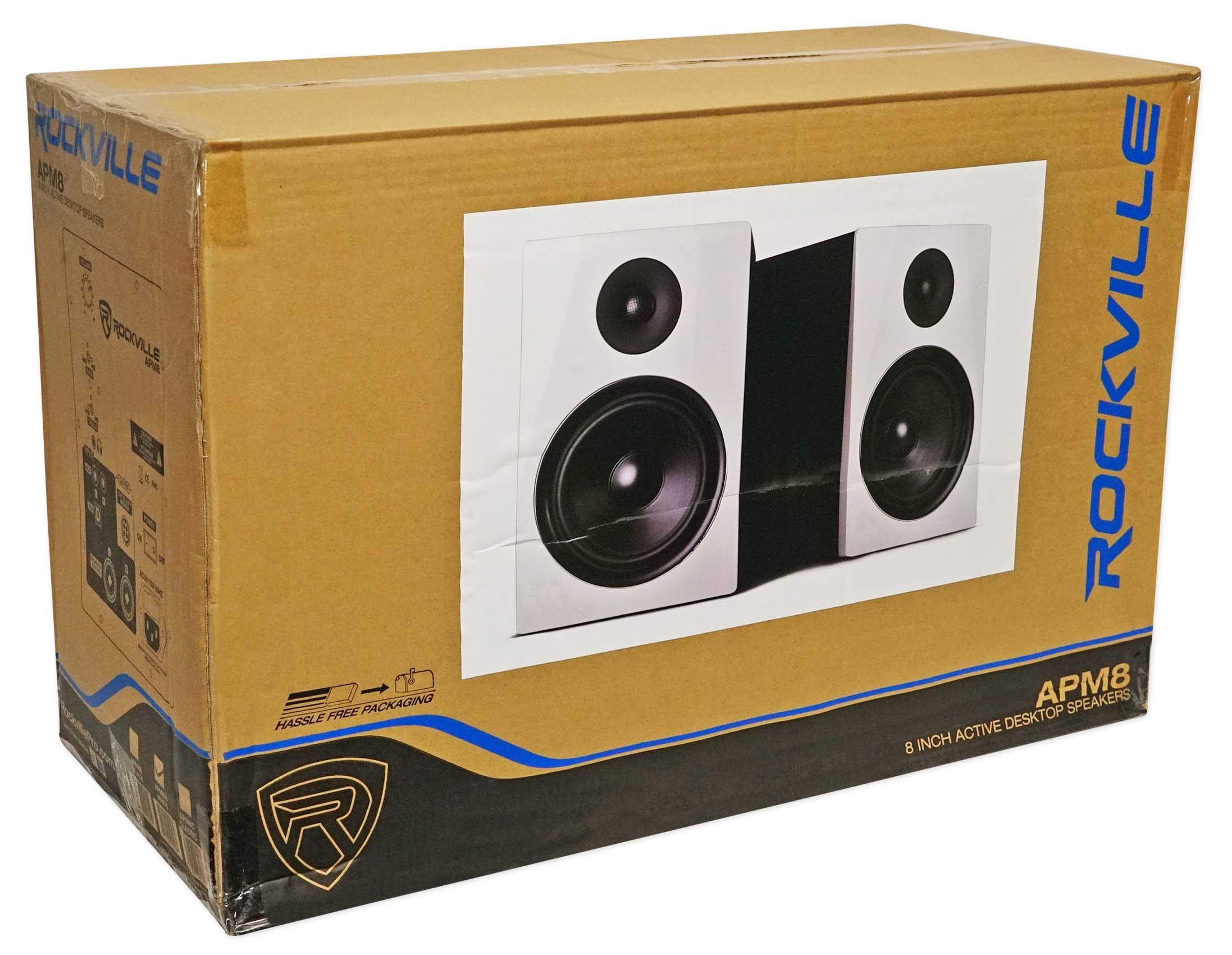 Rockville Pair APM8W 8" 2-Way 500 Watt Powered USB Studio Monitor Speakers+Pads