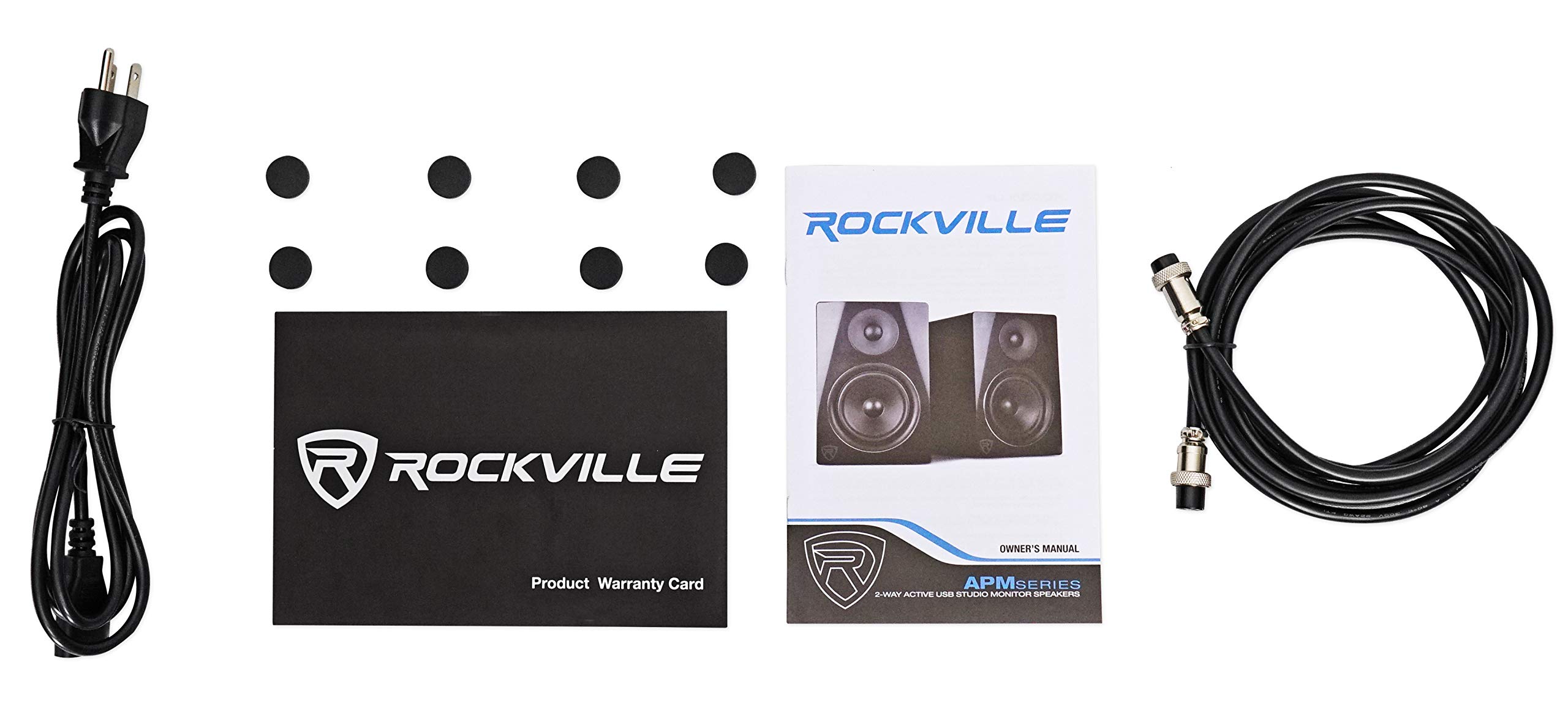 Rockville Pair APM8W 8" 2-Way 500 Watt Powered USB Studio Monitor Speakers+Pads