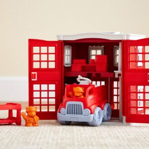 Green Toys Fire Station Playset - 8 Piece Pretend Play, Motor Skills, Language & Communication Kids Role Play Toy. No BPA, phthalates, PVC. Dishwasher Safe, Recycled Plastic, Made in USA.