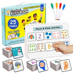 eml montessori busy book for 3 year olds| preschool busy book| learning resources & montessori toys for 3 year old| preschool learning activities| abc, coloring, handwriting book| road trip essentials