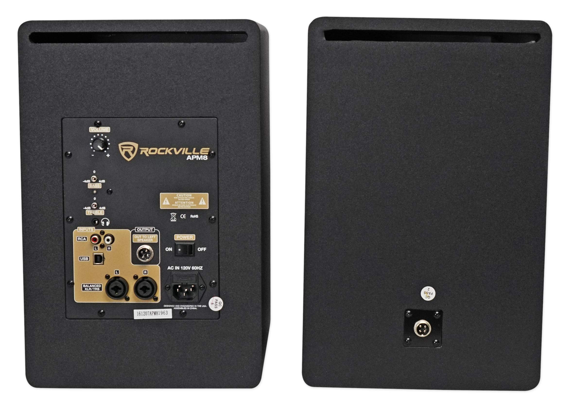 Rockville Pair APM8W 8" 2-Way 500 Watt Powered USB Studio Monitor Speakers+Pads