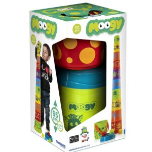 Miniland Educational - Giantte Déco Moogy Stacking Buckets Set - Plastic Stackable Nesting Cups for Kids, Fun Toddler Playtime Activity to Promote Motor Skills and Coordination