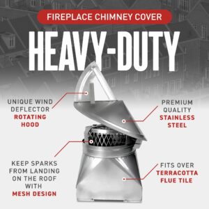 CHIMCARE Wind Directional Chimney Cap, 9" x 9” High-Grade Stainless Steel Cap for Single Flue Tile, Downdraft Prevention, USA Made