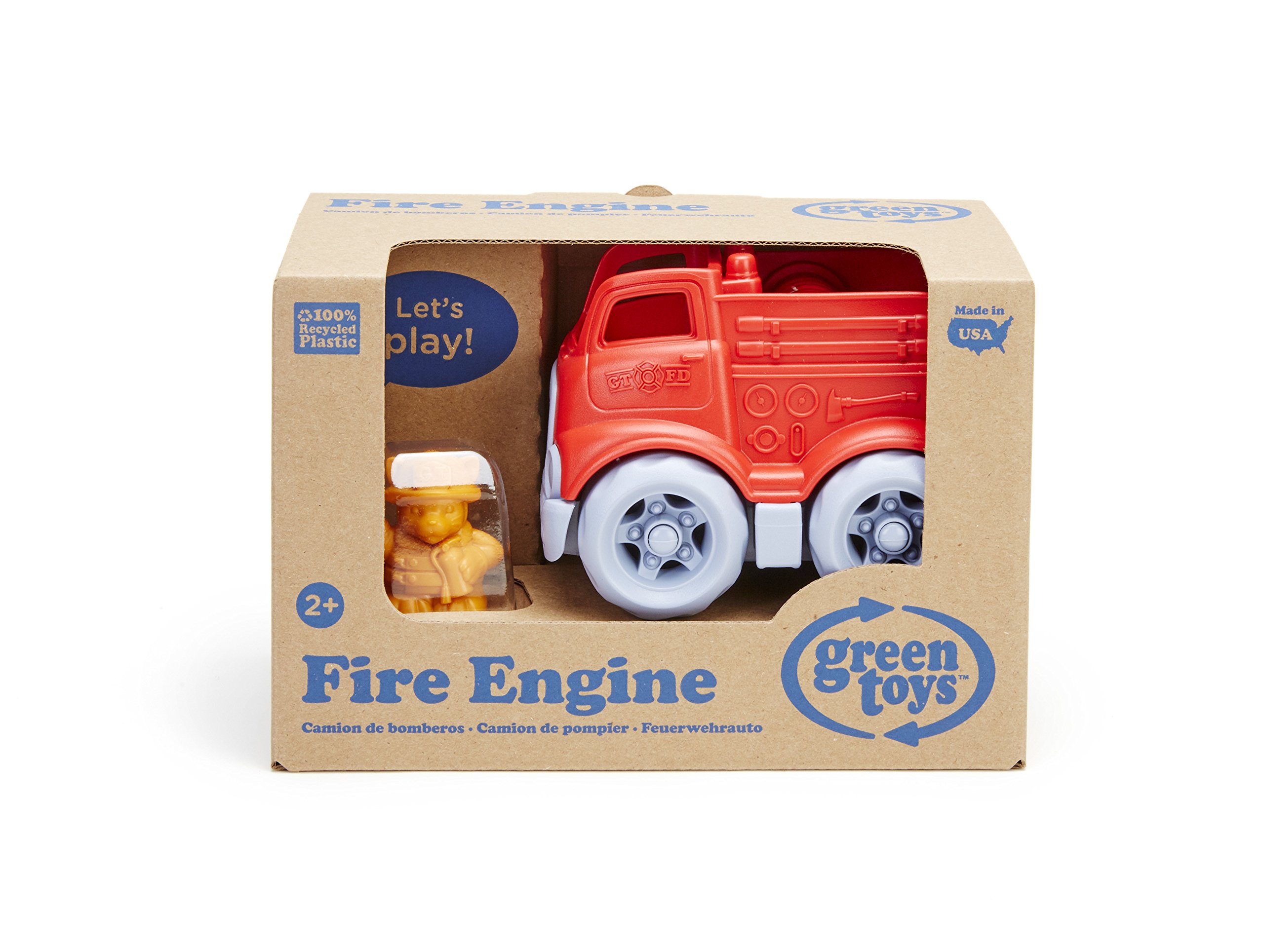 Green Toys Fire Engine, Red - Pretend Play, Motor Skills, Kids Toy Vehicle. No BPA, phthalates, PVC. Dishwasher Safe, Recycled Plastic, Made in USA.