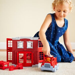 Green Toys Fire Station Playset - 8 Piece Pretend Play, Motor Skills, Language & Communication Kids Role Play Toy. No BPA, phthalates, PVC. Dishwasher Safe, Recycled Plastic, Made in USA.