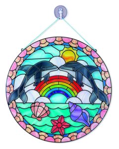 melissa & doug stained glass dolphin art kit, arts and crafts for kids age 5+, kids craft kits, kids activity window art, sticker art, animal stickers, mess free activity