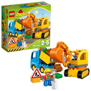 lego duplo town truck & tracked excavator 10812 dump truck and excavator kids construction toy with duplo construction worker figures (26 pieces)