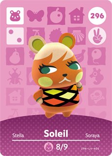 Soleil - Nintendo Animal Crossing Happy Home Designer Amiibo Card - 296