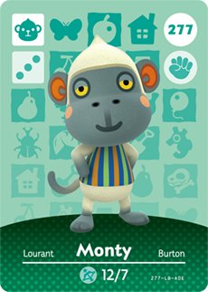 Monty - Nintendo Animal Crossing Happy Home Designer Amiibo Card - 277