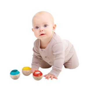 plantoys sensory tumbling - baby toys with 3 wooden tumblers for perceptual and motor skill development