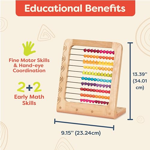 B. toys- Wooden Abacus Toy- Education Toy- Classic Wooden Math Game Toy for Early Childhood Education & Development with 100 Fruit Beads- Two-ty Fruity! -18 months +