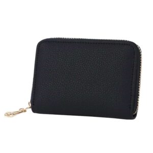 women's genuine soft leather zipper card case wallet black