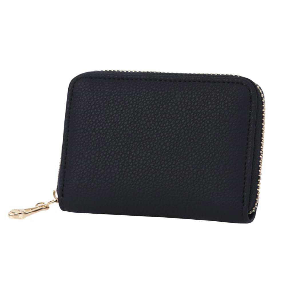 Women's Genuine Soft Leather Zipper Card Case Wallet Black