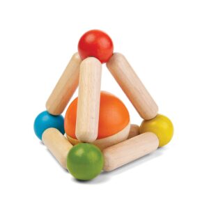 PlanToys Wooden Clutching Triangle Baby Toy with Gentle Sound in Two-Toned Ball (5244) | Sustainably Made from Rubberwood and Non-Toxic Paints and Dyes