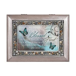 Cottage Garden Blessed to Have You as Friend Brushed Pewter Jeweled Music Box Plays Wonderful World