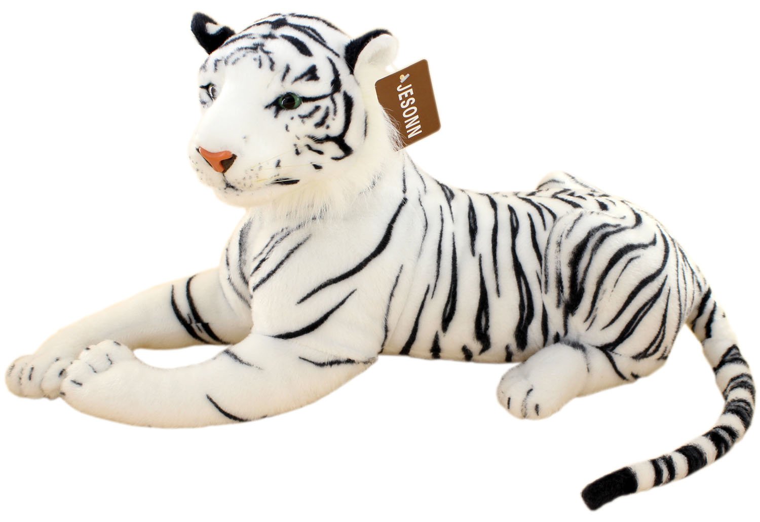 JESONN Realistic Stuffed Animals Tiger Toys Plush (White, 18.9 Inch)