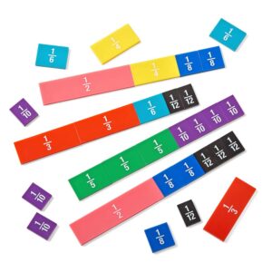 hand2mind plastic double-sided decimal and fraction tiles, montessori math materials, fraction manipulatives, unit fraction, fraction bars math manipulatives, homeschool supplies (set of 51)