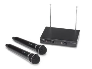 samson-stage 200 handheld dual-channel wireless system with two q6 dynamic microphones, group d, black