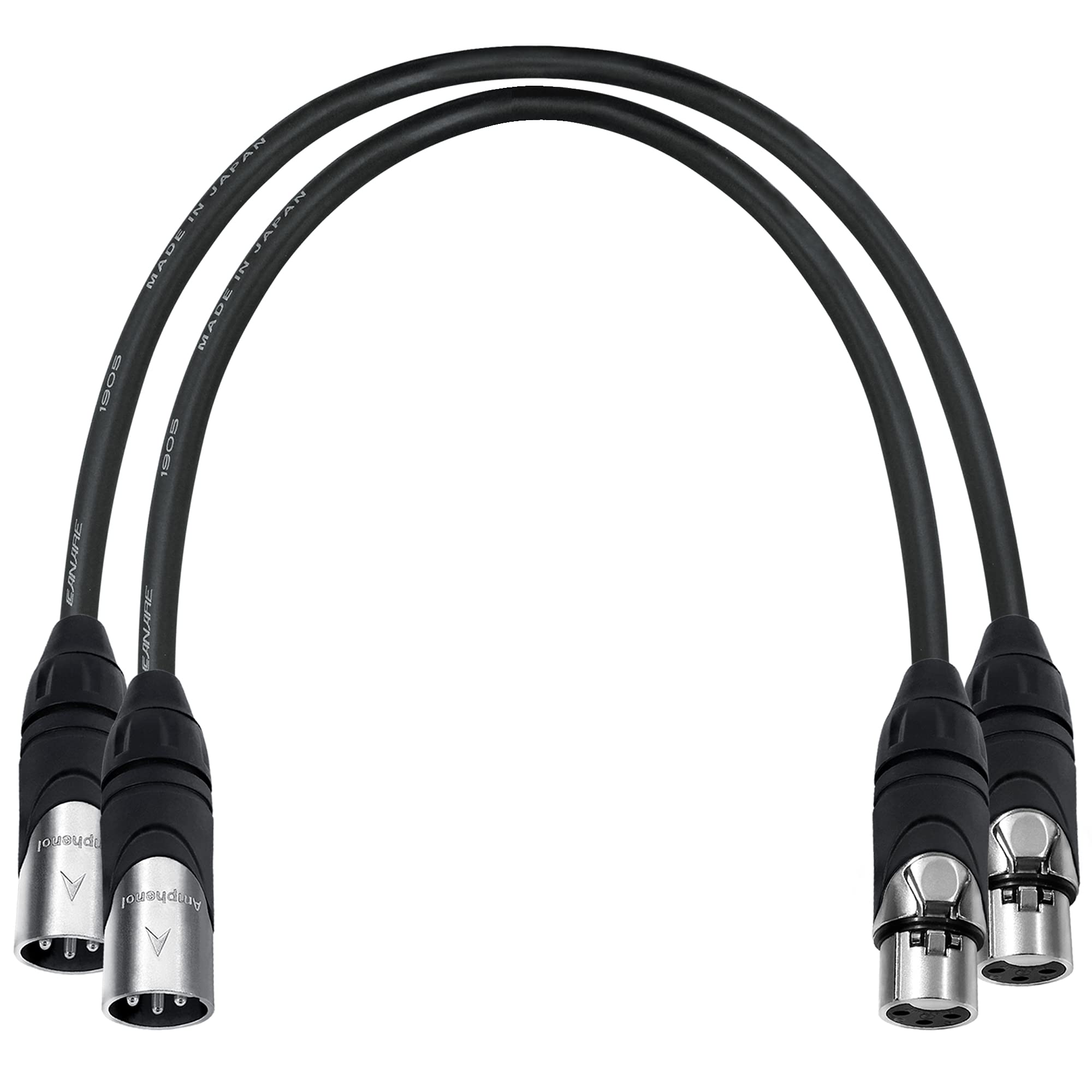 WORLDS BEST CABLES - Star Quad Balanced Male to Female Microphone Cables - Gotham GAC-4/1-2 Units - 0.5 Foot w/Amphenol AX3M & AX3F XLR Connectors