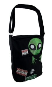 sleepyville critters area 51 peeking alien canvas cross body bag