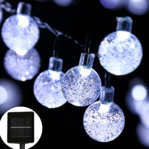 easydecor globe solar string lights 30 led 21ft 8 mode bubble crystal ball christmas fairy string lights for outdoor xmas landscape garden patio home holiday path lawn party decoration (white)