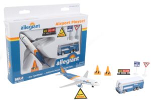 daron allegiant air airport playset with die-cast metal model airplane with plastic parts, cars and transportation toys for kids ages 3+