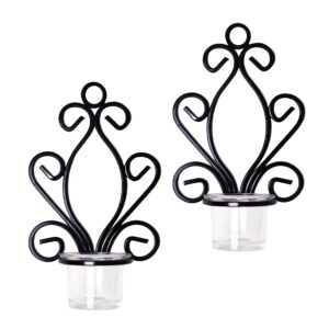 hosley iron angel wall sconce set - 7.68" tea light candle holders pair of decorative iron sconces for home decor angel wing design set of 2