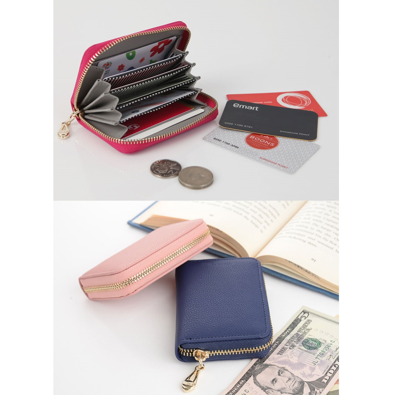 Women's Genuine Soft Leather Zipper Card Case Wallet Black