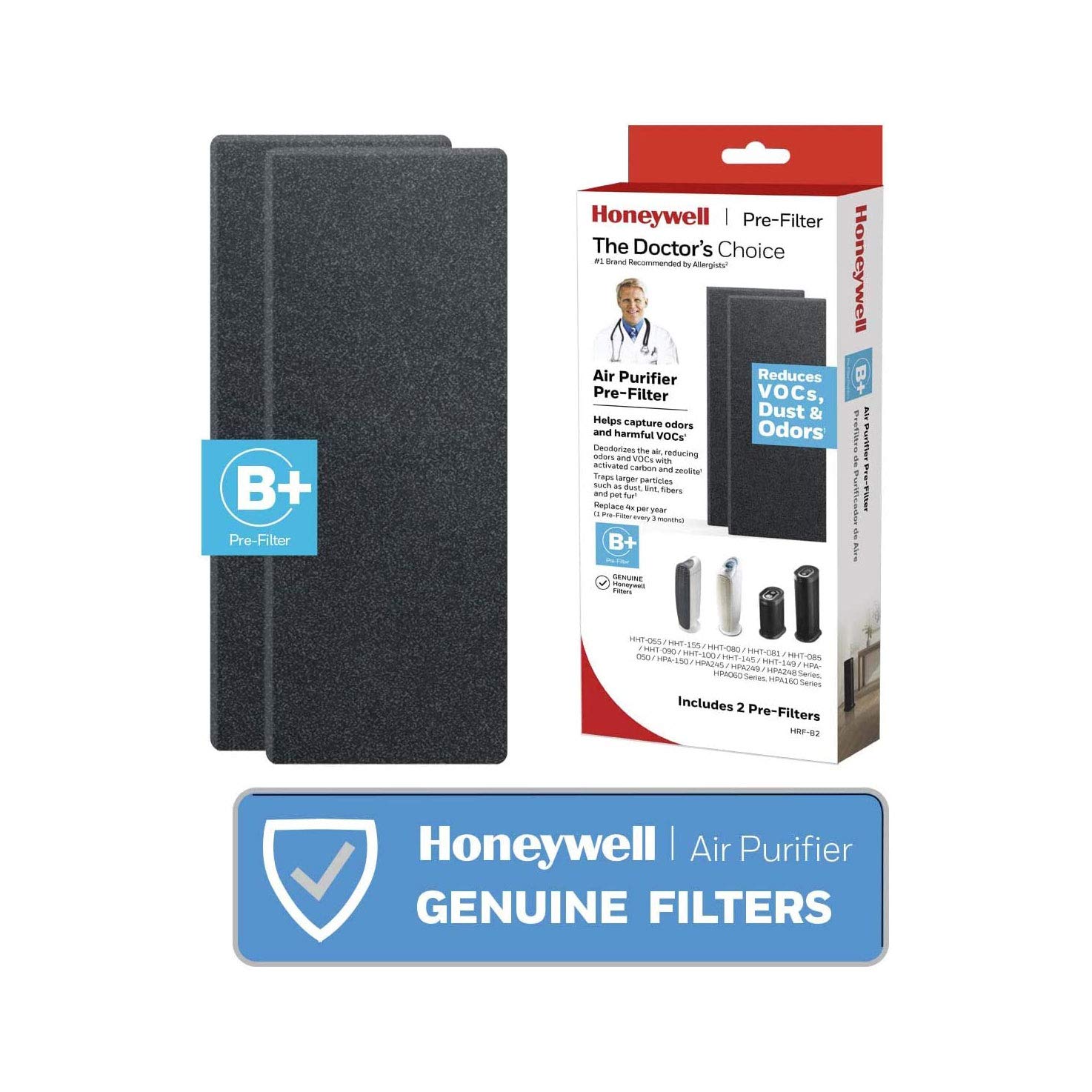 Honeywell HRF-B2 Filter B Household Odor and Gas Reducing Air Purifier Cleaner Pre Filter Replacement, 2 Pack