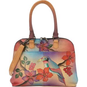 anna by anuschka, handpainted leather medium zip-around satchel,bird on branch