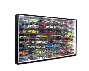 jackcube design hot wheels 1/64 scale diecast display case storage cabinet shelf wall mount rack for 56 hot wheels(black, 24.61 x 13.78 x 2.05 inches)-mk184