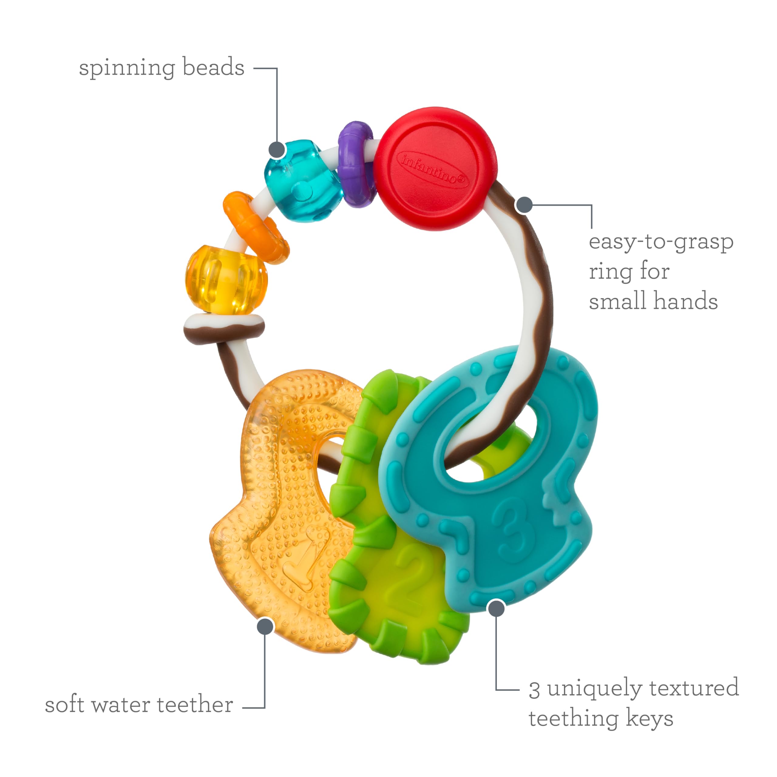 Infantino Cool & Chew Teether Keys, Three Sensory Stimulating Baby Teether Toys, 0M+, Multicolor