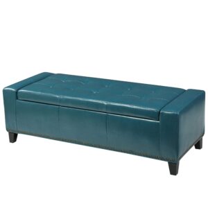 christopher knight home chelsea pu storage ottoman with studs, teal