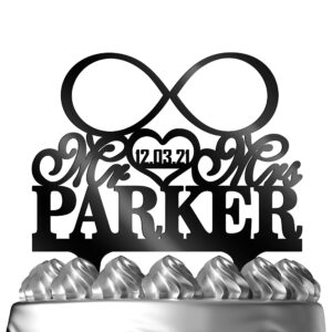 personalized infinity symbol mr & mrs wedding cake topper customized last name to be cake topper | solid color cake toppers