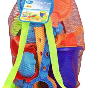 Click N' Play Beach Toys for Kids 3-10 - 18pc Sand Toys Including Sand Buckets for Kids with Sifter, Watering Can, Rake, 4 Hand Tools, 10 Sand Molds & Mesh Beach Toy Bag - Sandbox Toys for Toddlers