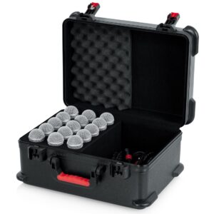 Gator Cases Molded Flight Case to Hold Up to (15) Wired Microphones with TSA Approved Locking Latch and Cable Storage; (GTSA-MIC15)