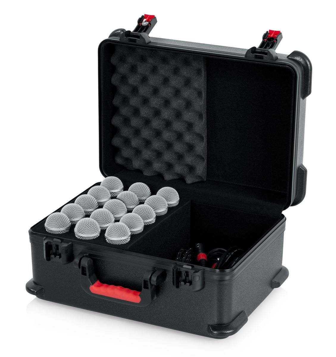 Gator Cases Molded Flight Case to Hold Up to (15) Wired Microphones with TSA Approved Locking Latch and Cable Storage; (GTSA-MIC15)