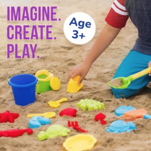 Click N' Play Beach Toys for Kids 3-10 - 18pc Sand Toys Including Sand Buckets for Kids with Sifter, Watering Can, Rake, 4 Hand Tools, 10 Sand Molds & Mesh Beach Toy Bag - Sandbox Toys for Toddlers