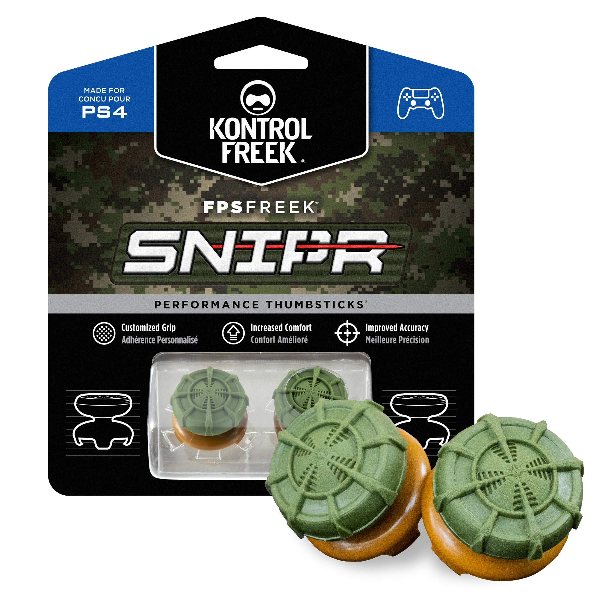 KontrolFreek FPS Freek Snipr for PlayStation 4 (PS4) and PlayStation 5 (PS5) | Performance Thumbsticks | 2 High-Rise Convex (Domed) | Green