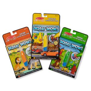 melissa & doug on the go water wow! reusable water-reveal activity pads, 3-pk, vehicles, animals, safari, 36 months to 72 months