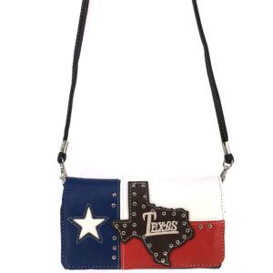 Justin West Texas Red White Blue Flag Patriotic Chain Shoulder Concealed Carry Handbag Purse Trifold Wallet (Purse with Wallet)