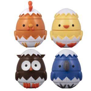 Svan Stacking & Sorting Egg Toys, Mix & Match Educational Hatching Farm Animal Eggs (Pack of 4) Owl, Duck Chicken Bluejay - Fun Creative & Imaginative, Kids Hands On Building Play, Xmas Gift