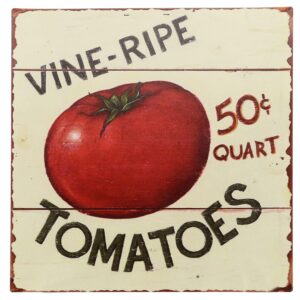 barnyard designs 'vine ripe tomatoes' retro vintage metal tin bar sign, decorative wall art signage, primitive farmhouse country kitchen home décor, 11" x 11"