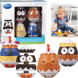 Svan Stacking & Sorting Egg Toys, Mix & Match Educational Hatching Farm Animal Eggs (Pack of 4) Owl, Duck Chicken Bluejay - Fun Creative & Imaginative, Kids Hands On Building Play, Xmas Gift