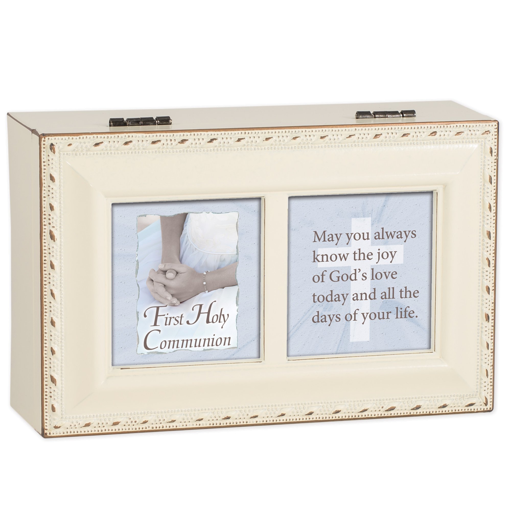 Cottage Garden First Communion Know The Joy Ivory Rope Trim Petite Jewelry Music Box Plays Jesus Loves Me