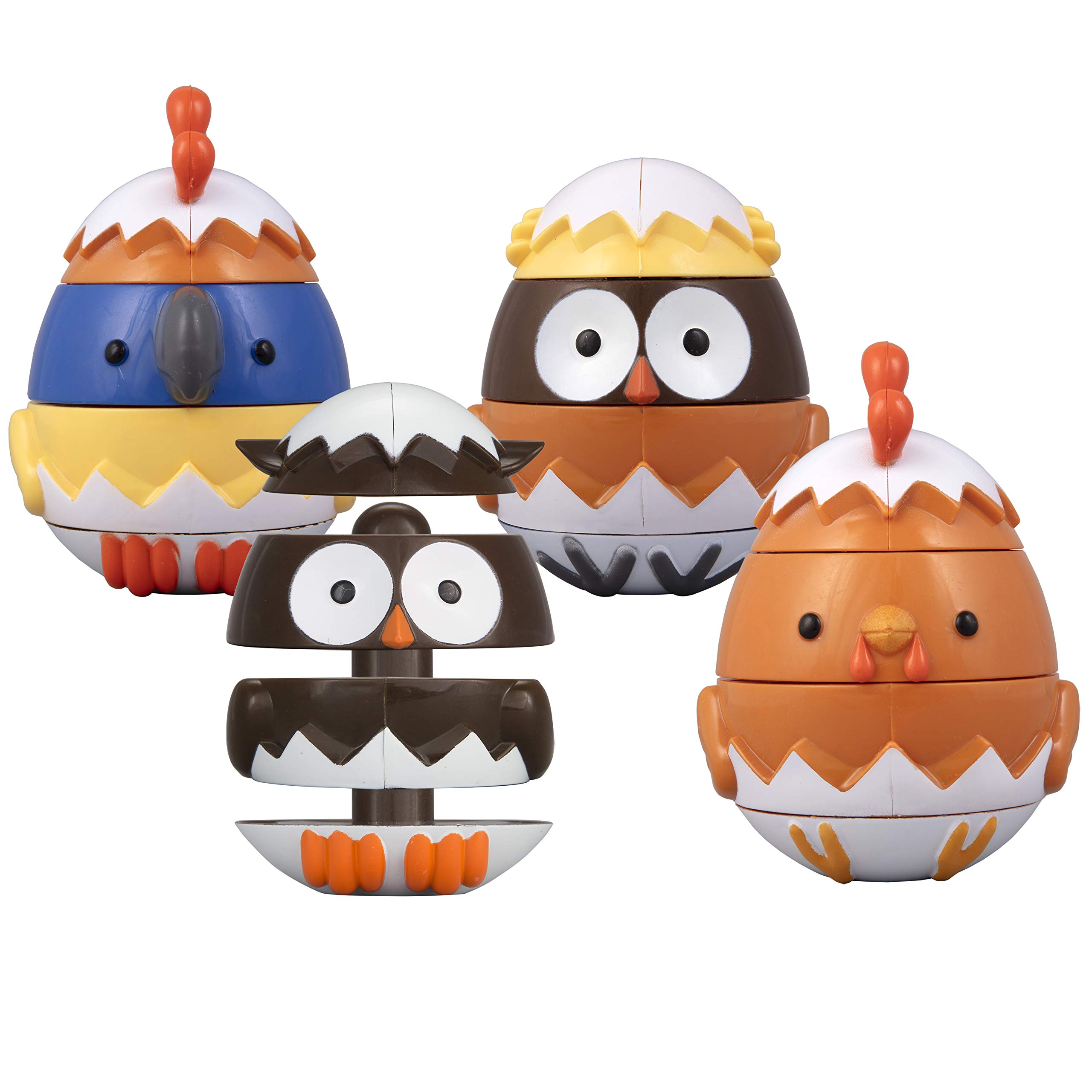 Svan Stacking & Sorting Egg Toys, Mix & Match Educational Hatching Farm Animal Eggs (Pack of 4) Owl, Duck Chicken Bluejay - Fun Creative & Imaginative, Kids Hands On Building Play, Xmas Gift