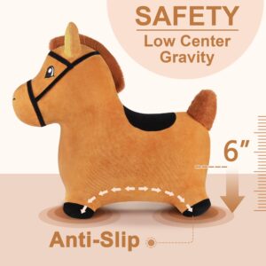 iPlay, iLearn Bouncy Pals Brown Hopping Horse, Toddler Plush Animal Hopper Toy, Kids Inflatable Ride on Bouncer W/Pump, Indoor Outdoor Jumper, Birthday Stocking Gift 18 24 Months 2 3 Year Old Boy Girl