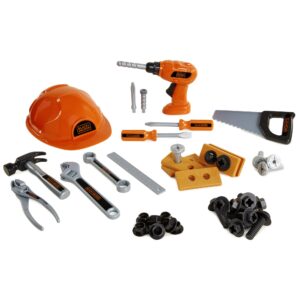 black+decker junior kids tool set - mega tool set with 42piece tools & accessories! role play tools for toddlers boys & girls ages 3 years old & above, includes helmet & drill!