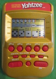 yahtzee electronic handheld game red/gold edition (includes instructions)